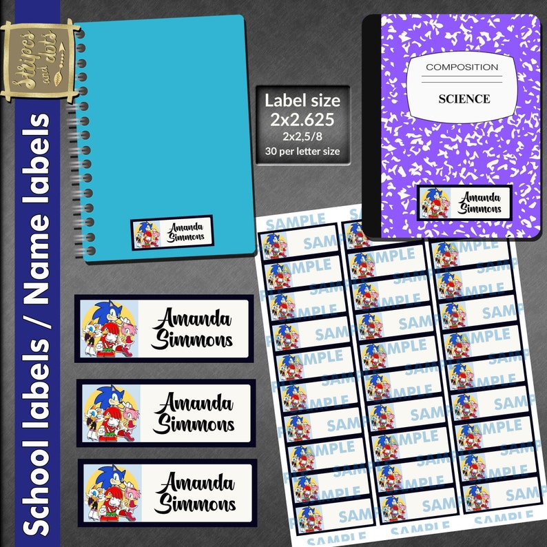 Sonic Inspired Labelssonic Name Labelsschool Labelsname - Etsy