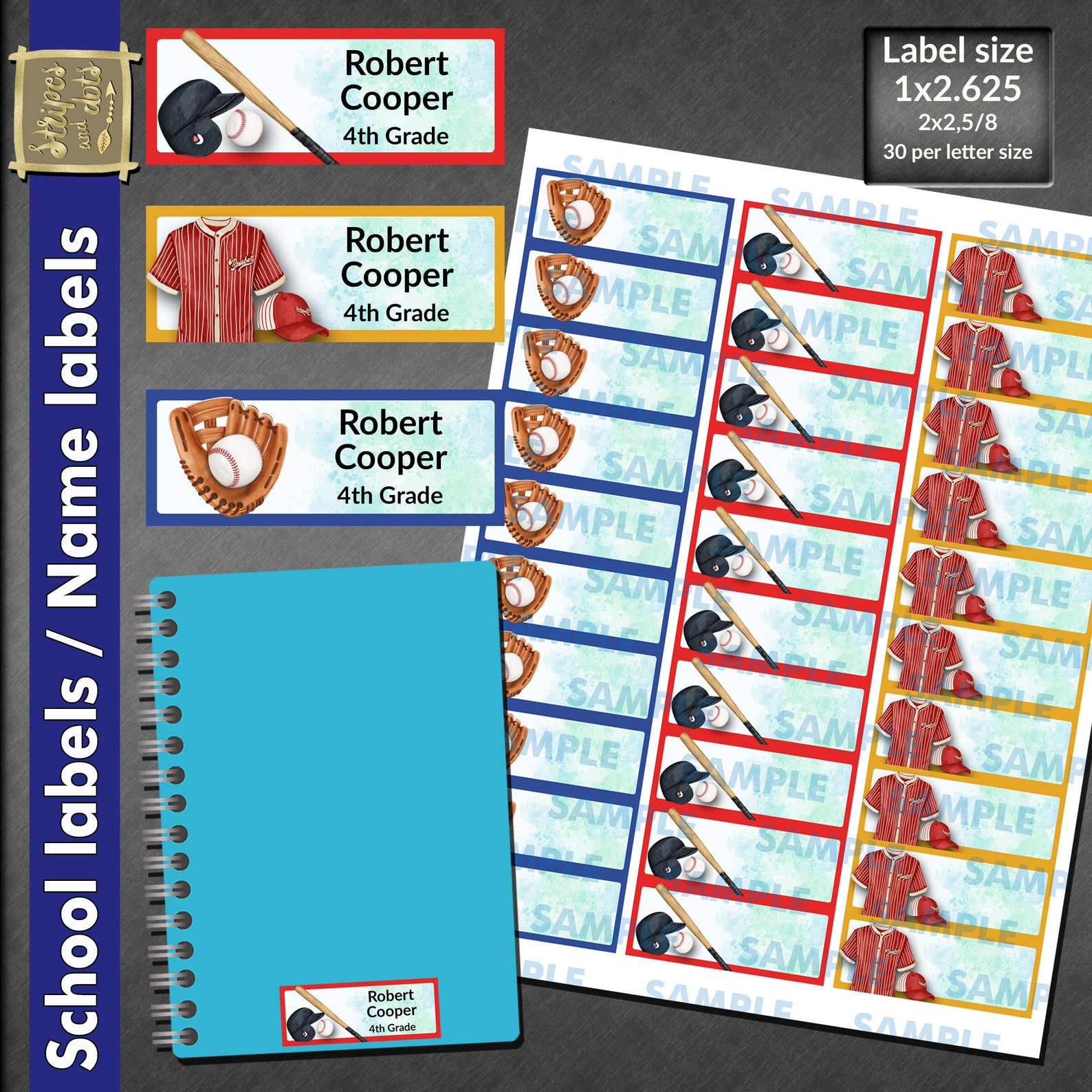 Baseball Labelsbaseball Name Labelsschool Labelsname - Etsy