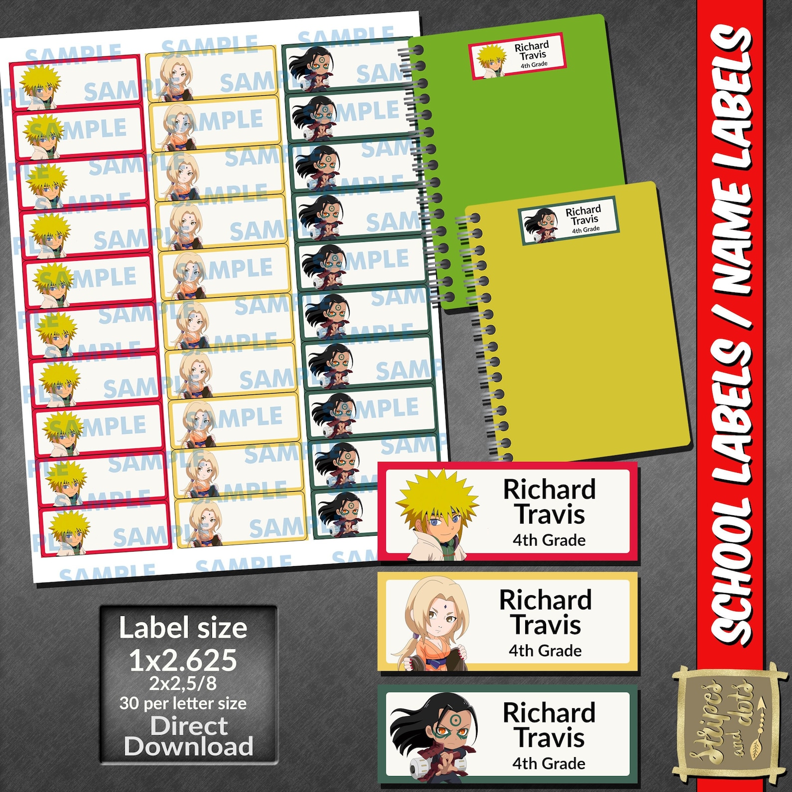 Anime Labelsanime Name Labelsschool Labelsname - Etsy