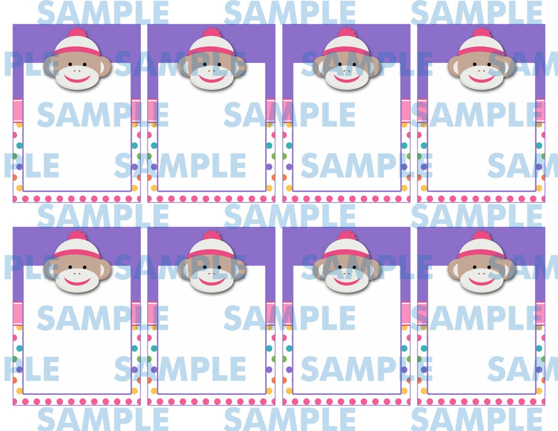 Sock Monkey Printable Labelssock Monkey Name Cardssock | Etsy