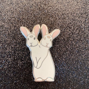 Double Headed Bunny Enamel Pin Bunny Pin Rabbit Pin White Rabbit Black ...
