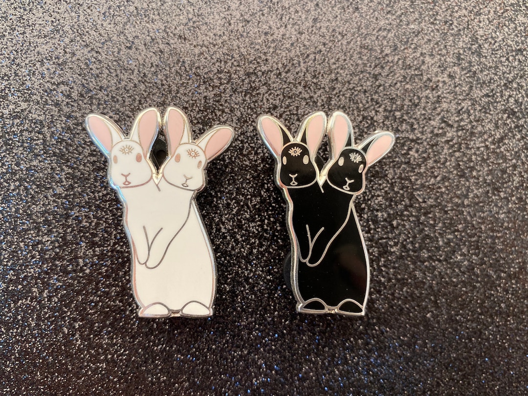 Double Headed Bunny Enamel Pin Bunny Pin Rabbit Pin White Rabbit Black ...