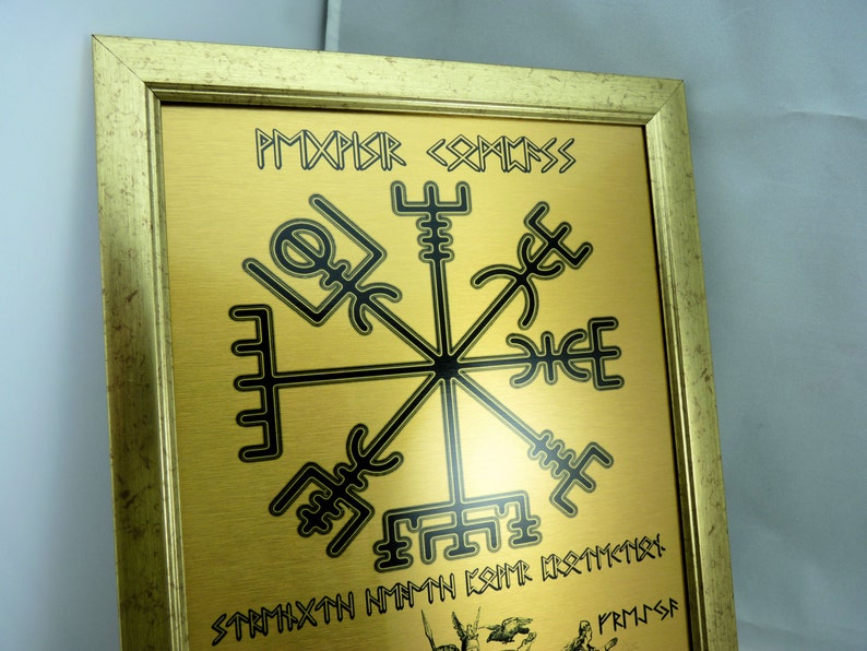 Viking RUNE Framed WALL ART Print On Gold Metal Vegvisir | Etsy