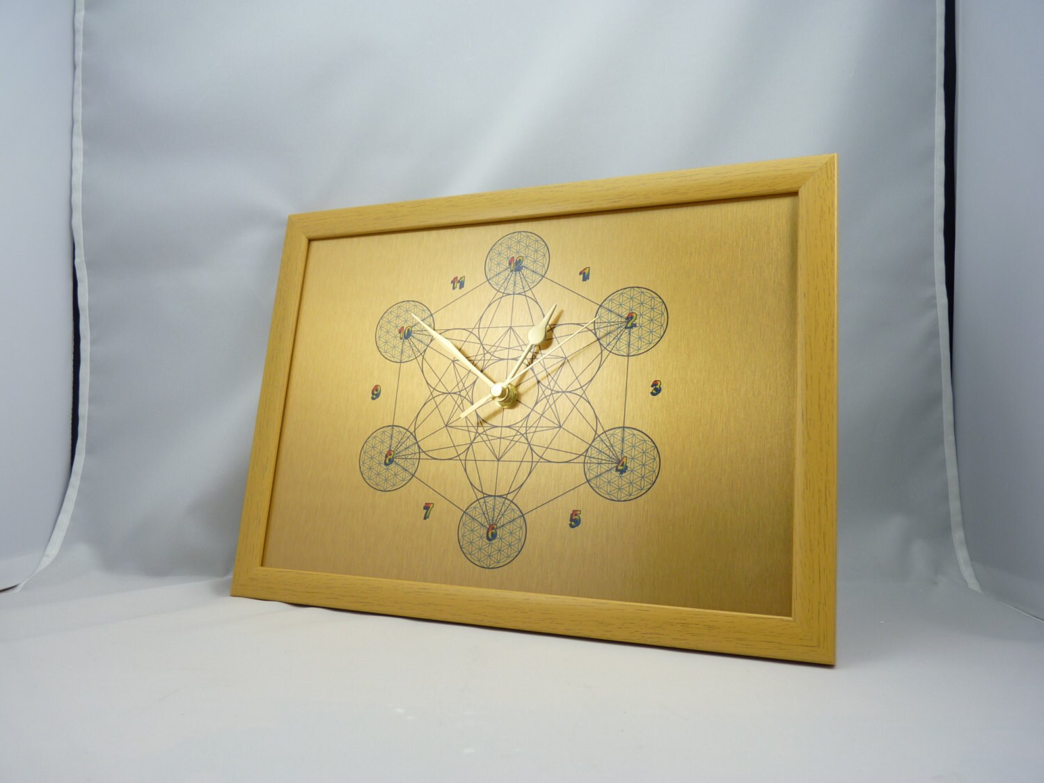 Metatron Cube Sacred Geometry WALL CLOCK, Brushed Metal, Silent Non ...