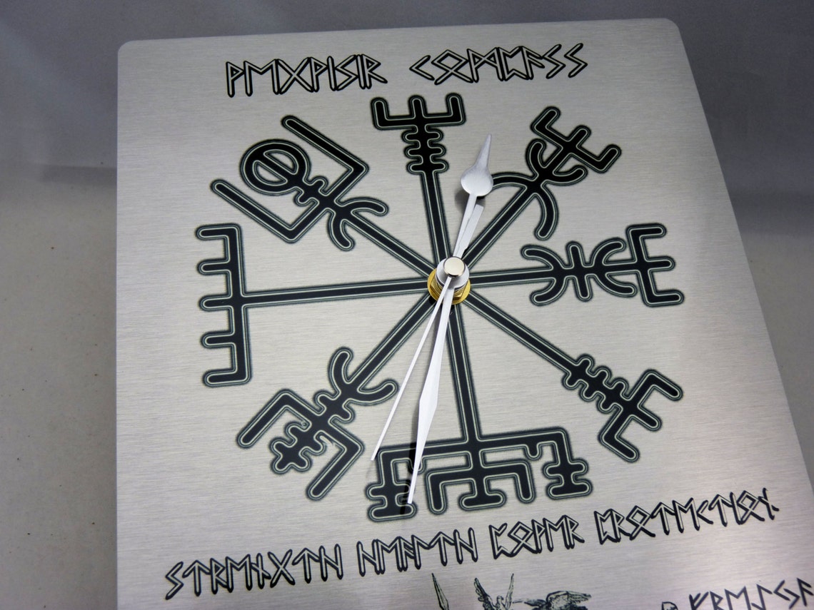 New: Viking RUNE Wall Clock With Lucky Vegvisir COMPASS, Can Be ...