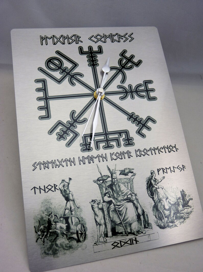 New: Viking RUNE Wall Clock With Lucky Vegvisir COMPASS, Can Be ...