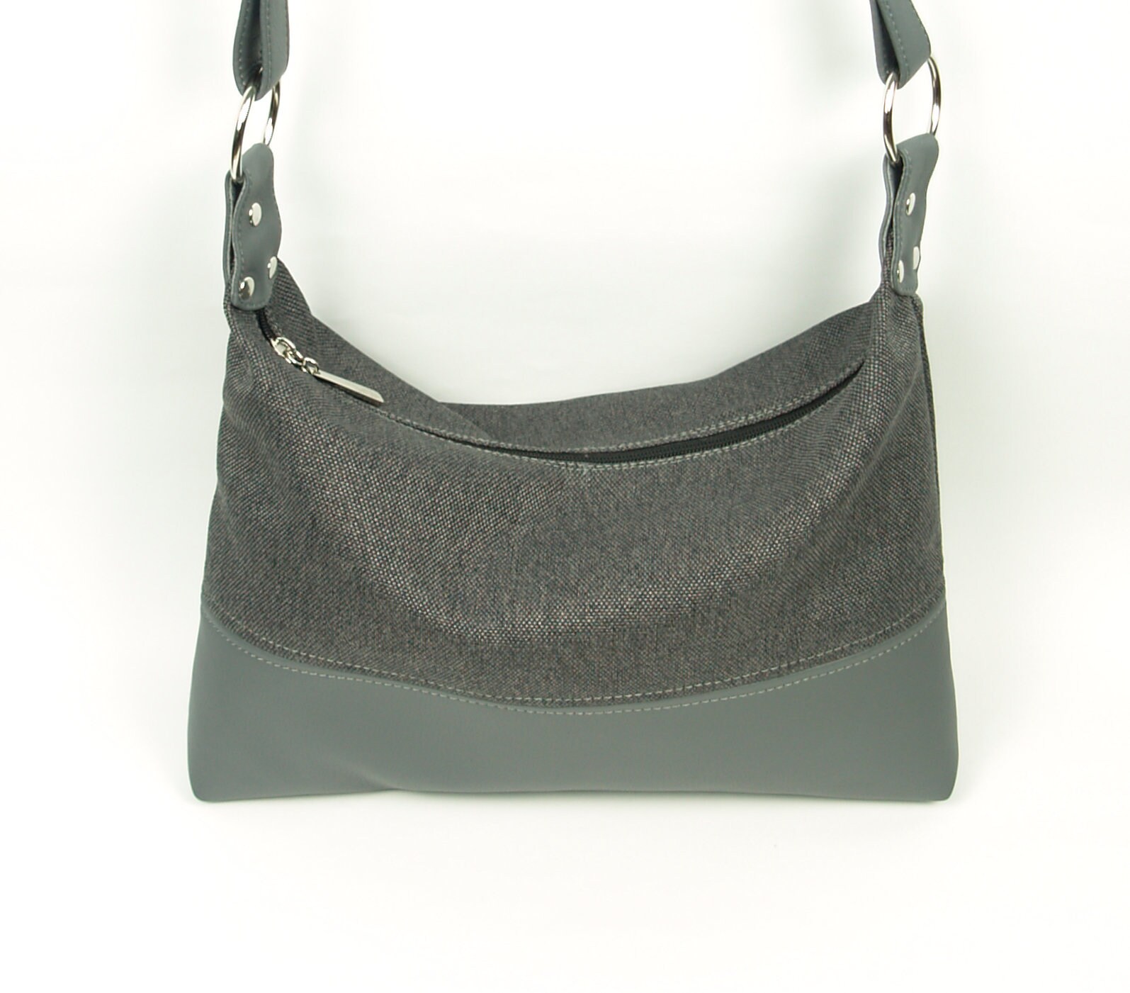 Grey Canvas Bag Crossbody Leather Purse Vegan Leather Purse | Etsy