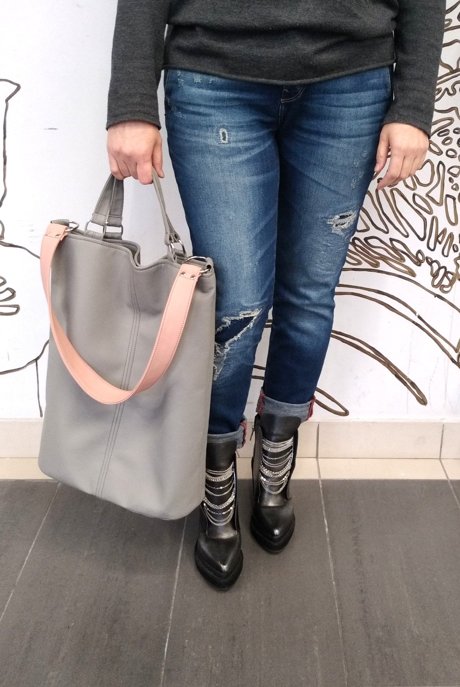 Large Tote Bag Light Grey Tote Tote Bags for Women Leather - Etsy