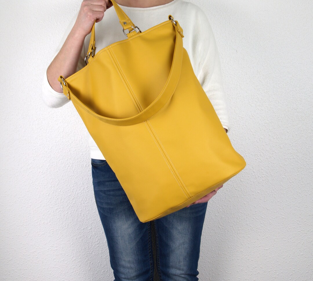 Yellow Tote Bag, Leather Tote, Vegan Leather Tote Bag, Leather Shoulder ...