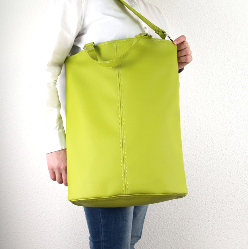 Lime Green Tote Bag Leather Shoulder Bag Vegan Tote Bucket | Etsy