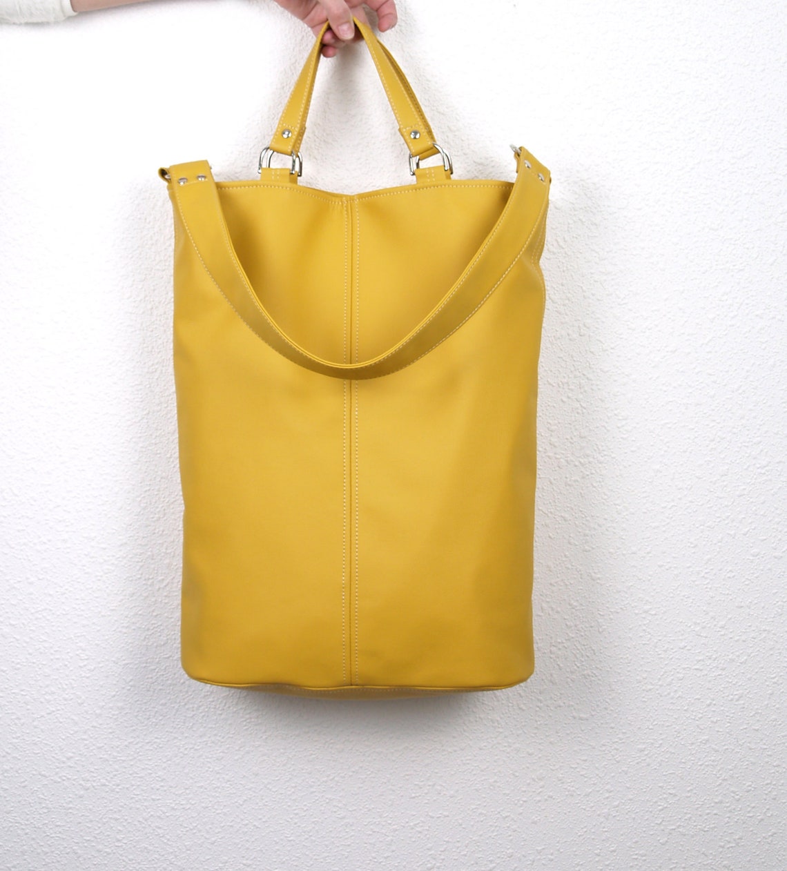 Yellow Tote Bag Leather Tote Vegan Leather Tote Bag Leather | Etsy