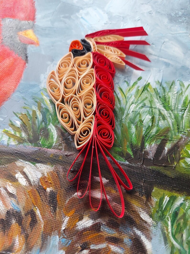 Quilling Bird, Female Cardinal Ornament, Red Female Cardinal Bird ...