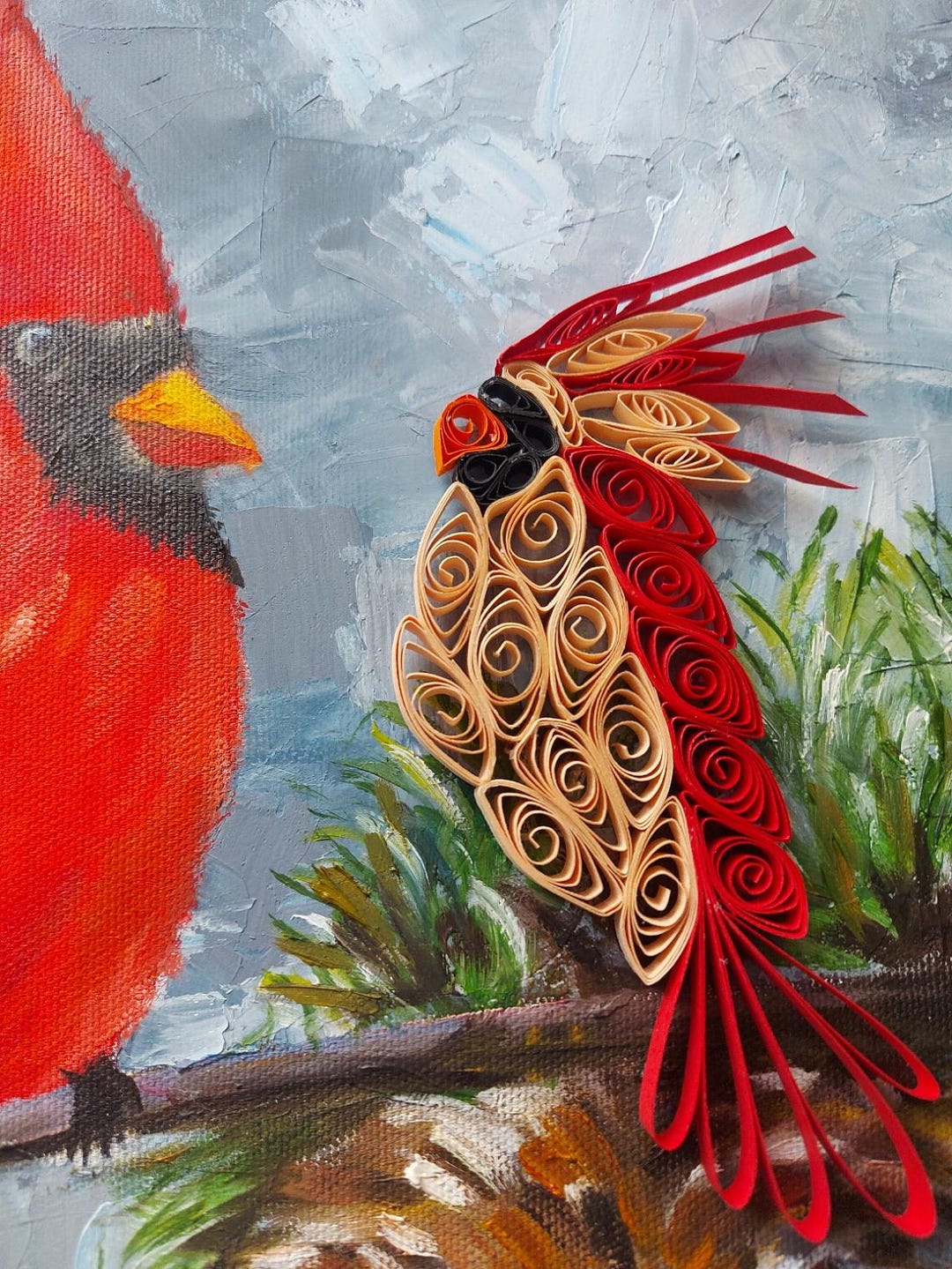 Quilling Bird, Female Cardinal Ornament, Red Female Cardinal Bird ...