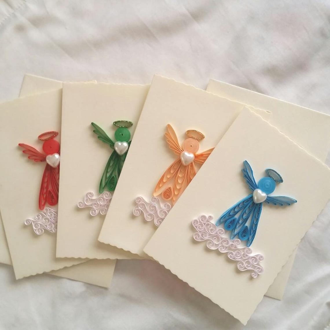 Quilled Angel Cards Set of 4 Color, Quilling Angel, Quilled Card ...