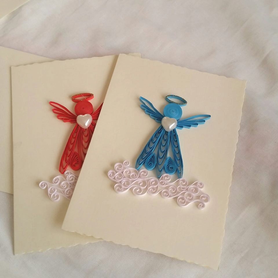 Quilled Angel Cards Set of 4 Color, Quilling Angel, Quilled Card ...