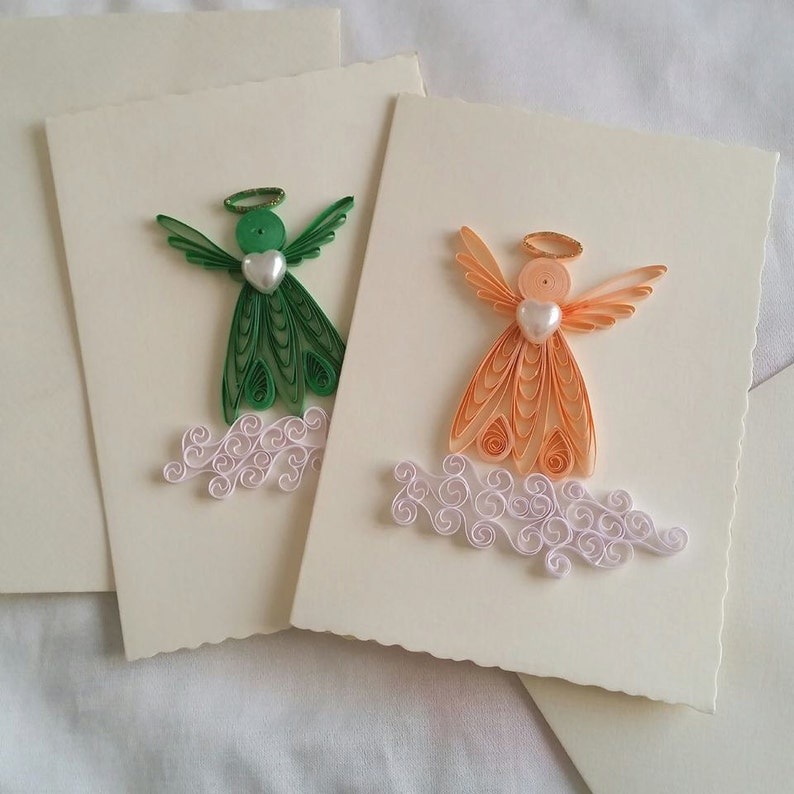 Quilled Angel Cards Set of 4 Color, Quilling Angel, Quilled Card ...
