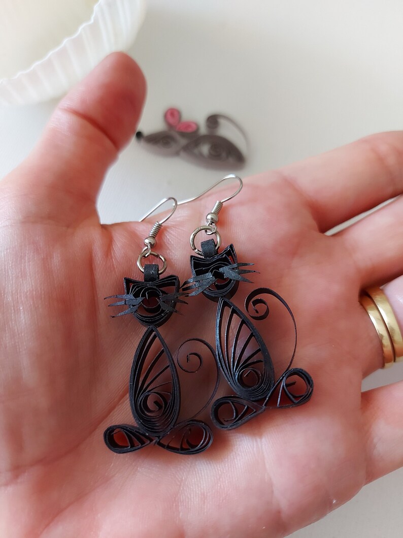 Black Cat Earring Halloween Jewelry Quilling Earring Cat - Etsy