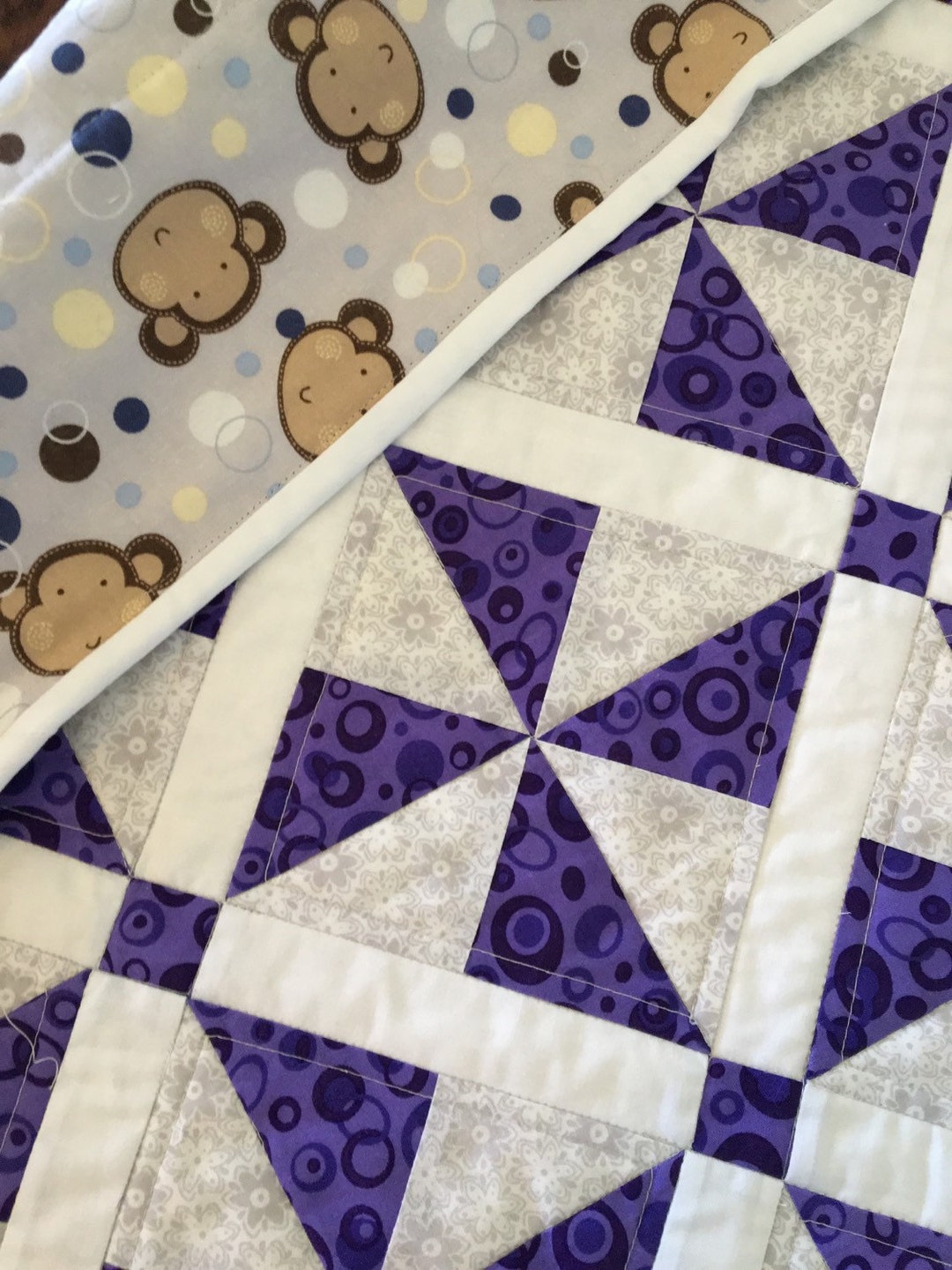 Monkey Baby Quilt: Purple Pinwheel Cotton Play Mat (28x35 Inches) - Etsy