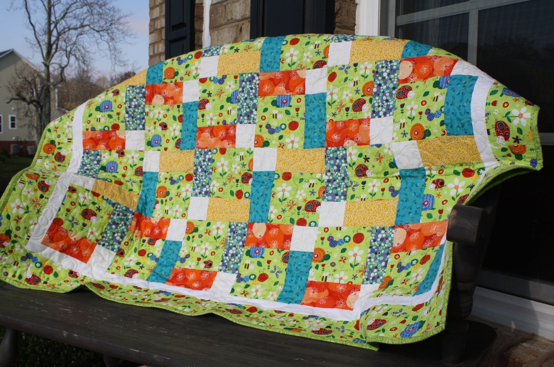 Handmade Quilted Child Patchwork Quilt - Unique One of a Kind Happy ...