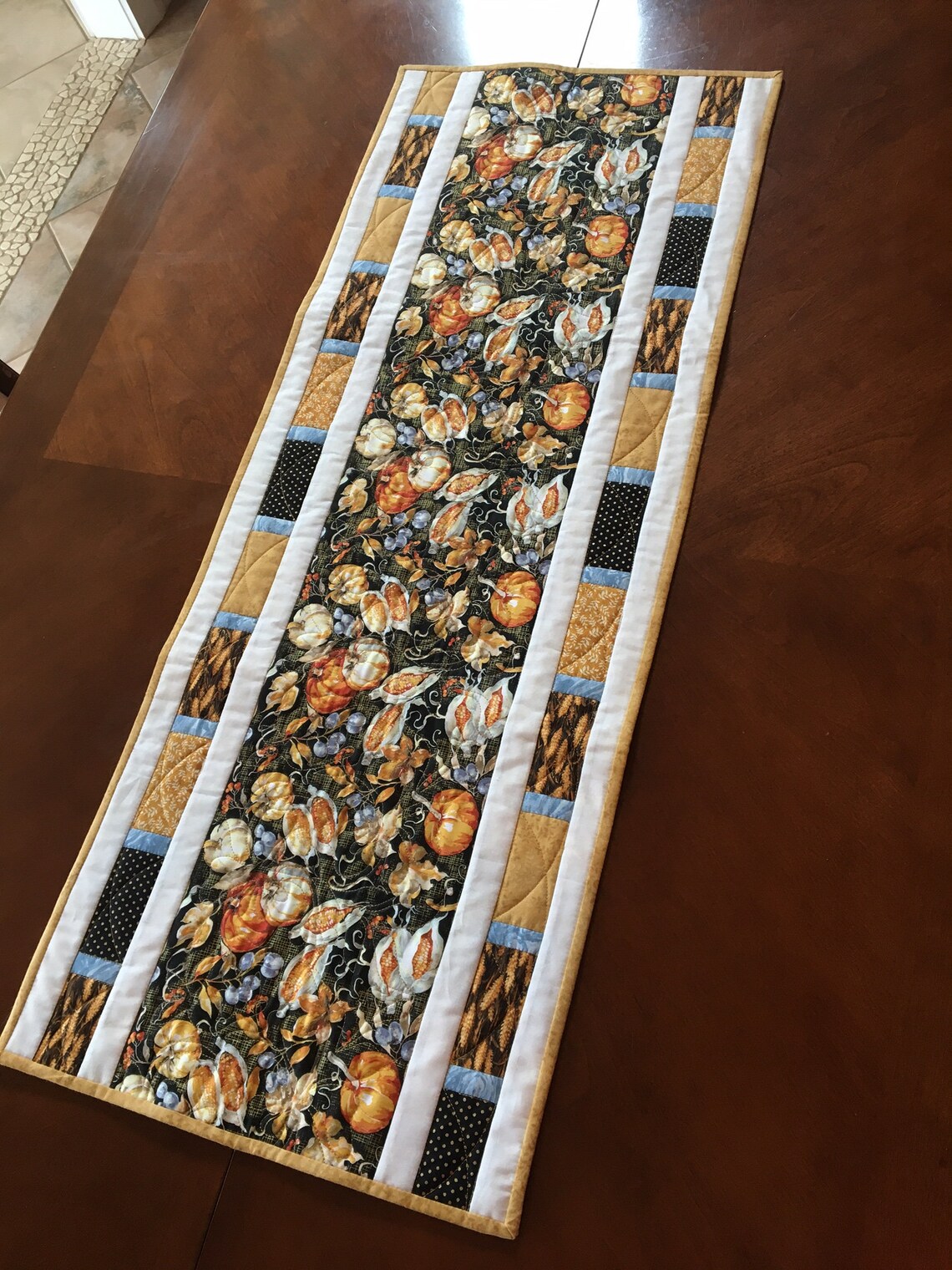 Handcrafted Quilted Table Runner Featuring Fall Themed Colors and ...