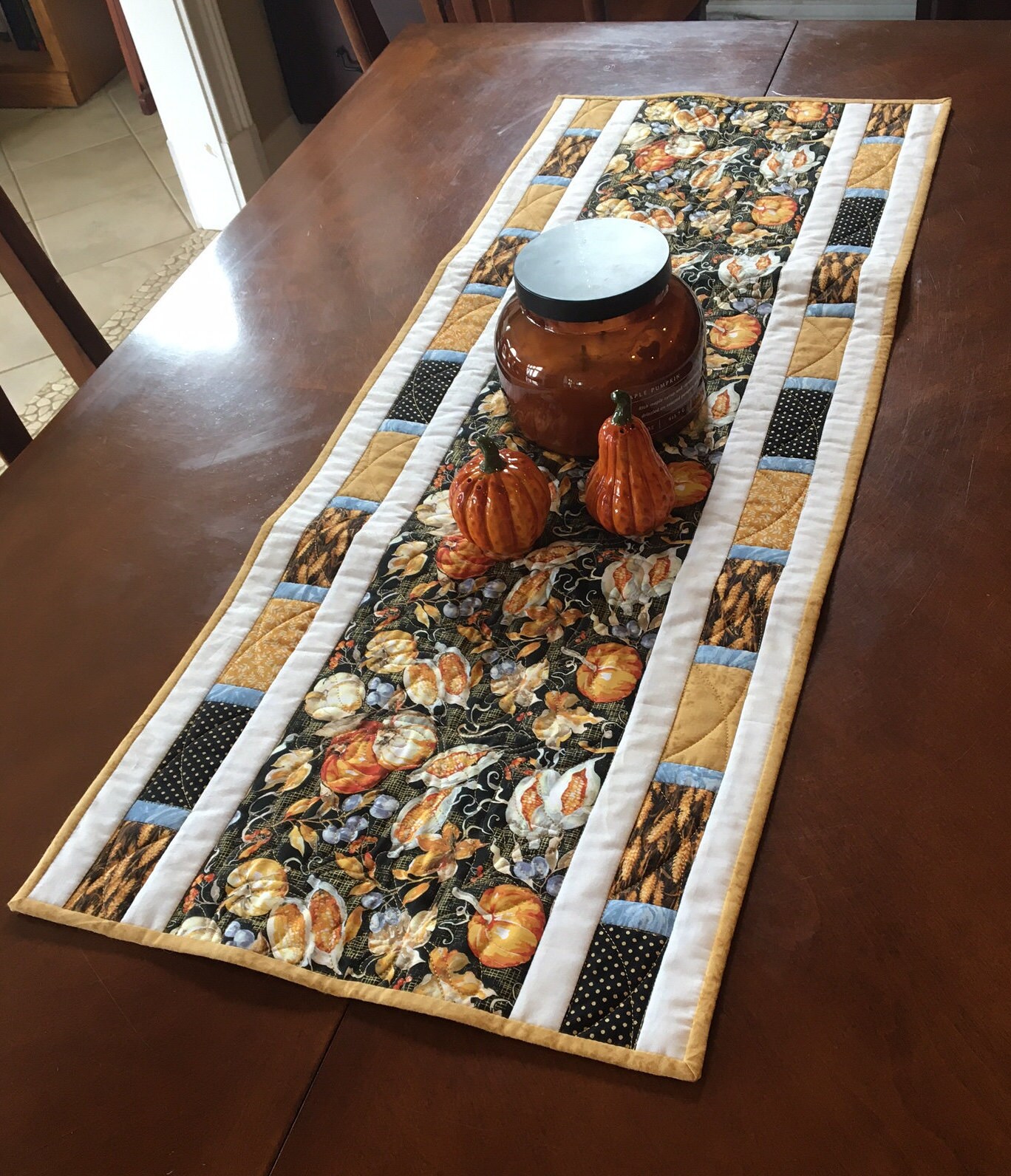 Handcrafted Quilted Table Runner Featuring Fall Themed Colors and ...