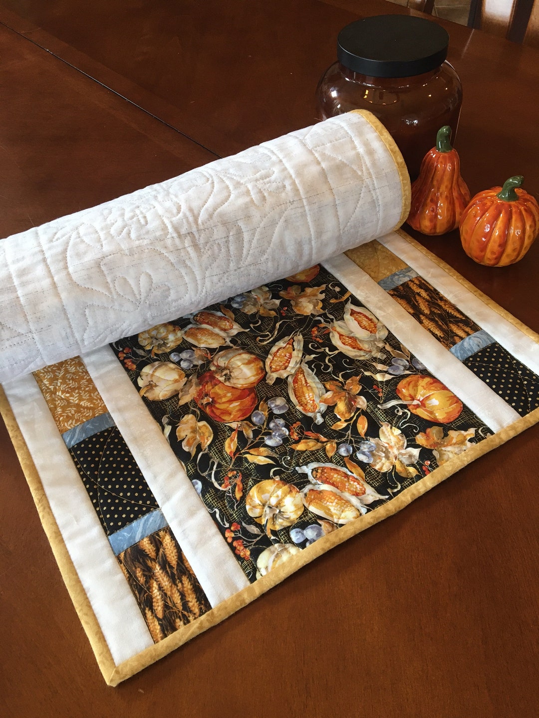 Handcrafted Quilted Table Runner Featuring Fall Themed Colors and ...