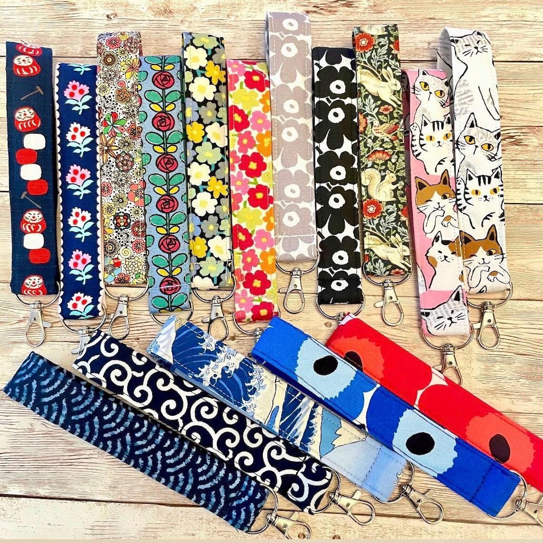 Chic Floral Fabric Keychain Wristlet: Handmade Key Fob Lanyard - Etsy
