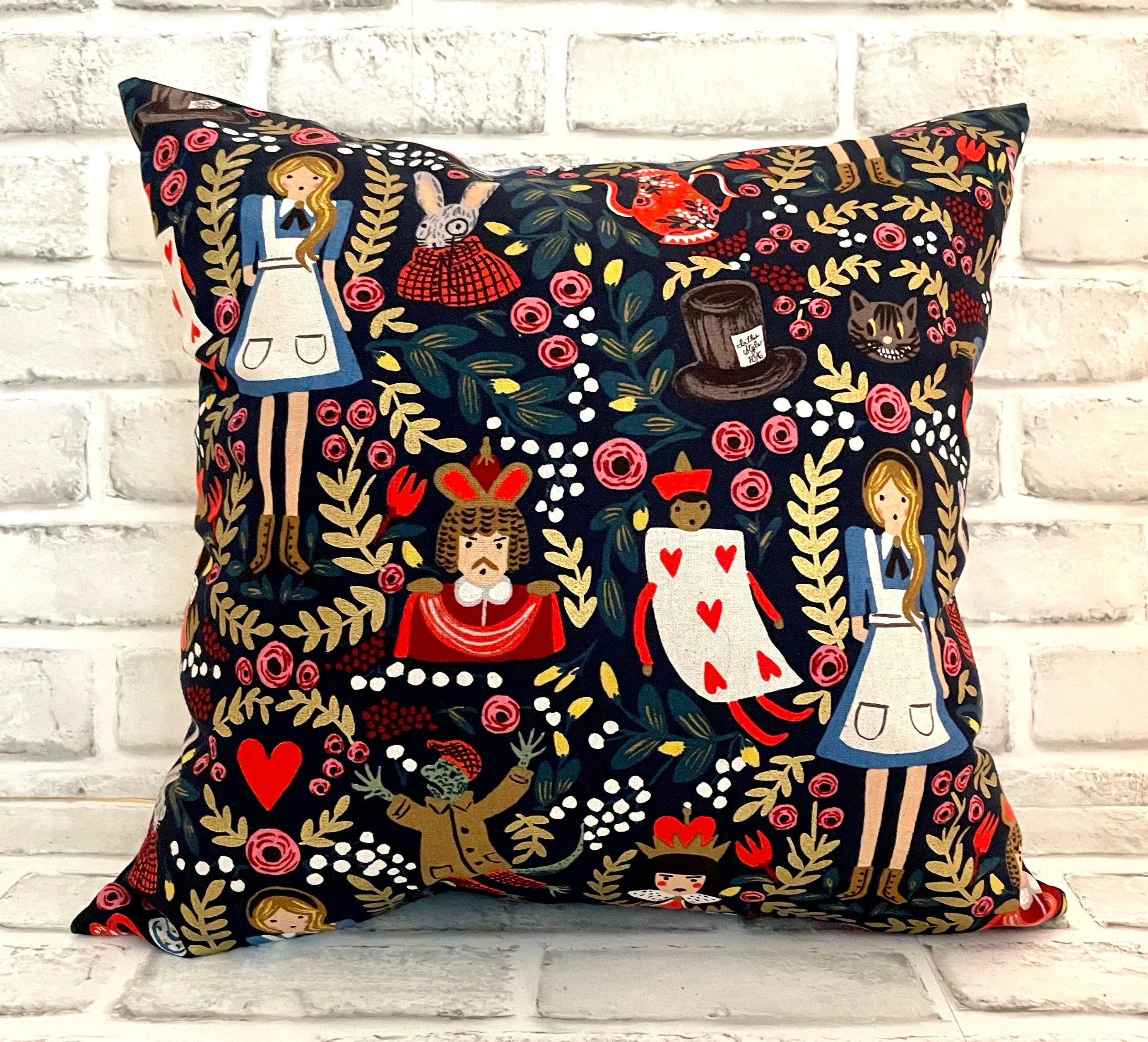 Alice in Wonderland Linen Pillow Cover navy Ground Double - Etsy