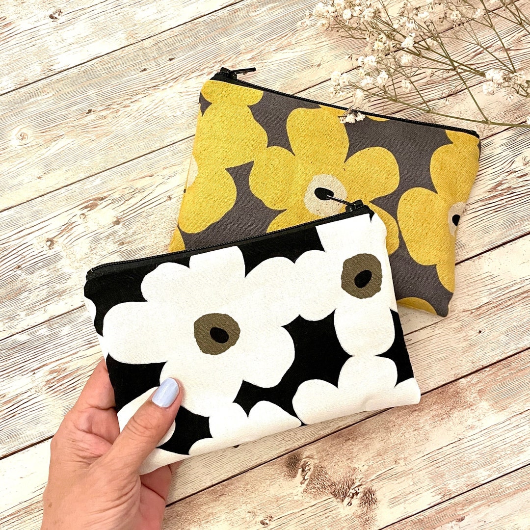 White Poppy Zip Pouch Yellow Poppy Cosmetic Bag Linen Zipper - Etsy