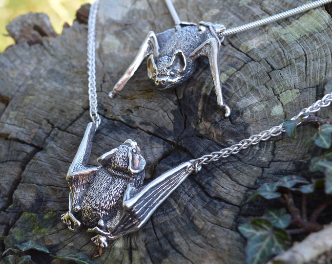 Bat Necklace Pipistrelle Bat Pendant Hanging by Feet or - Etsy UK
