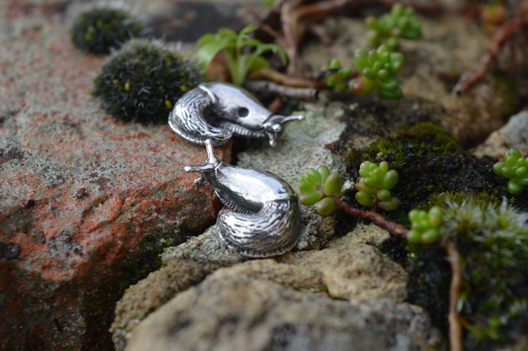 Slug Earrings - Pair of Garden Slug Earrings - Sterling Silver Stud ...