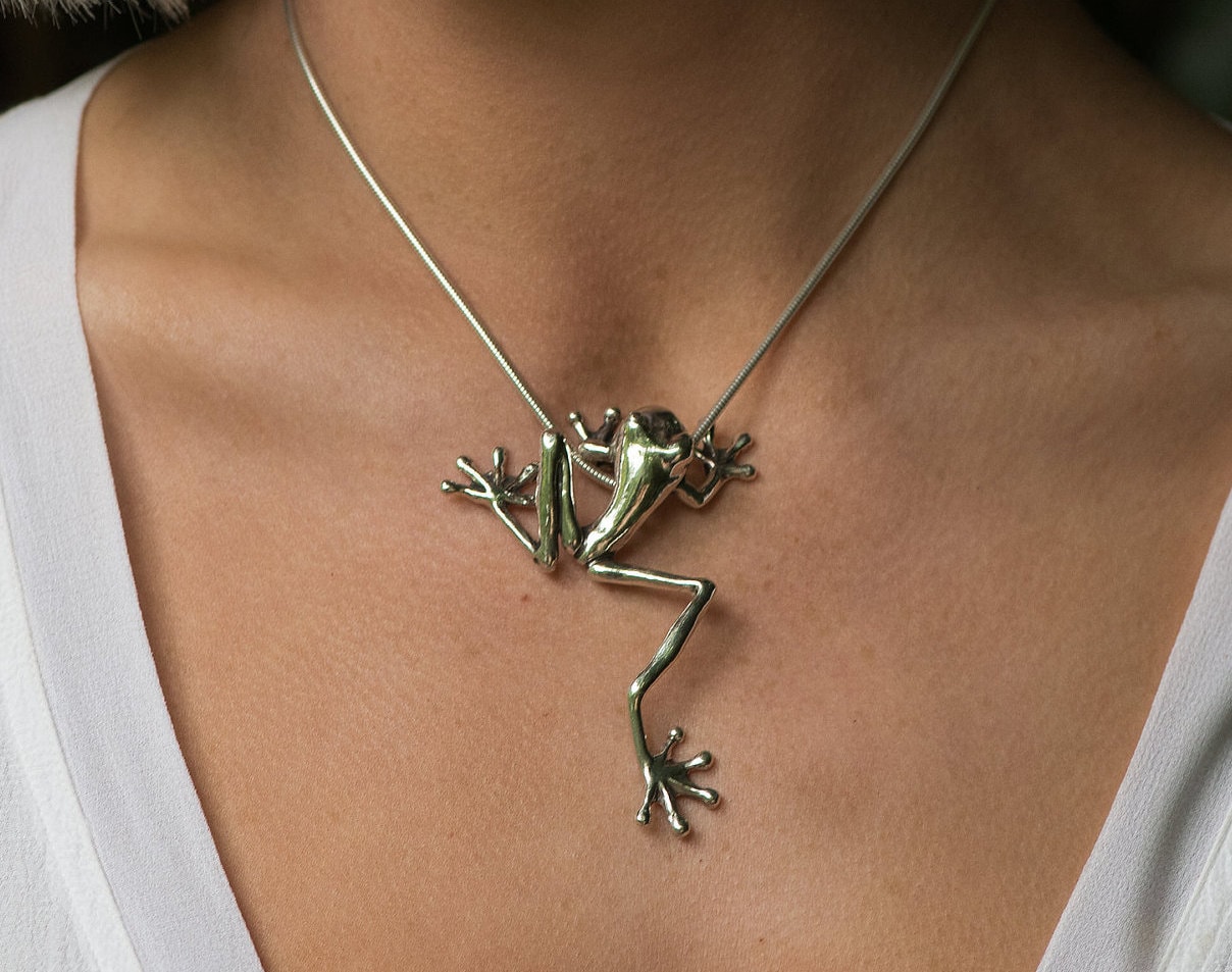 Frog Pendant Red-Eyed Tree Frog Necklace Large Sterling | Etsy