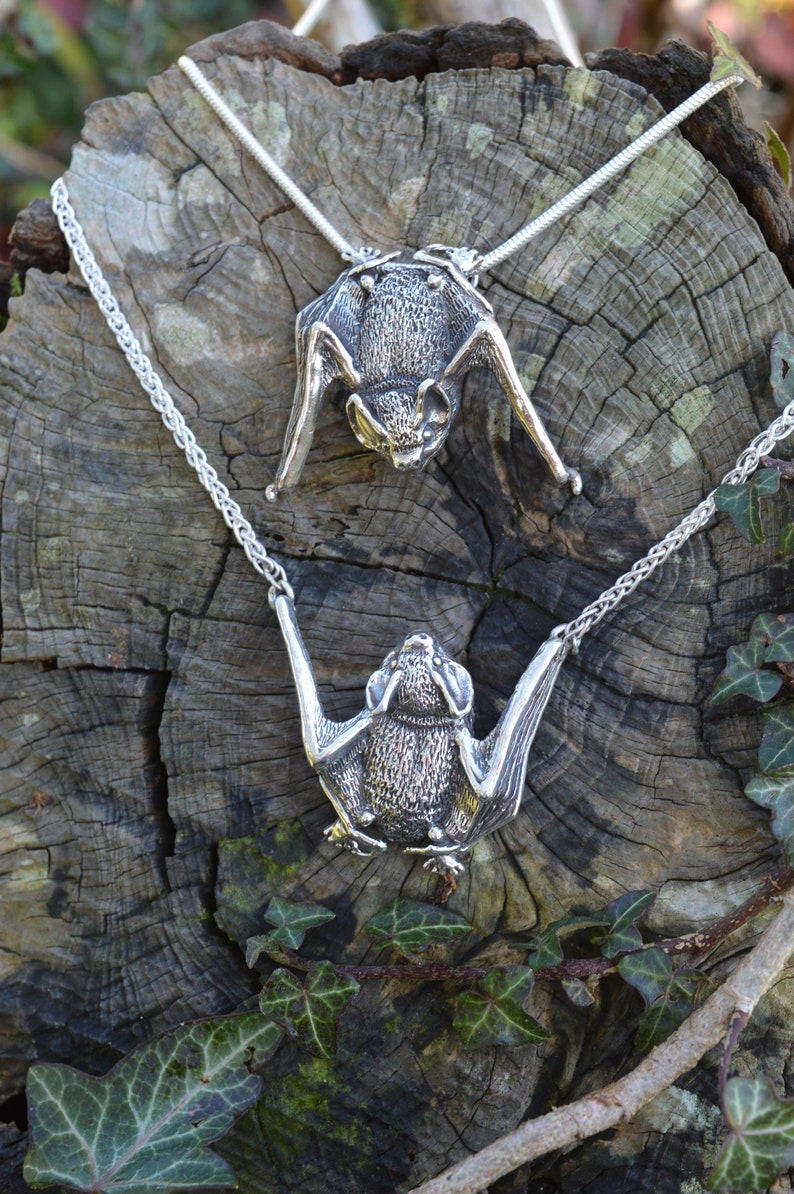 Bat Necklace Pipistrelle Bat Pendant Hanging by Feet or | Etsy