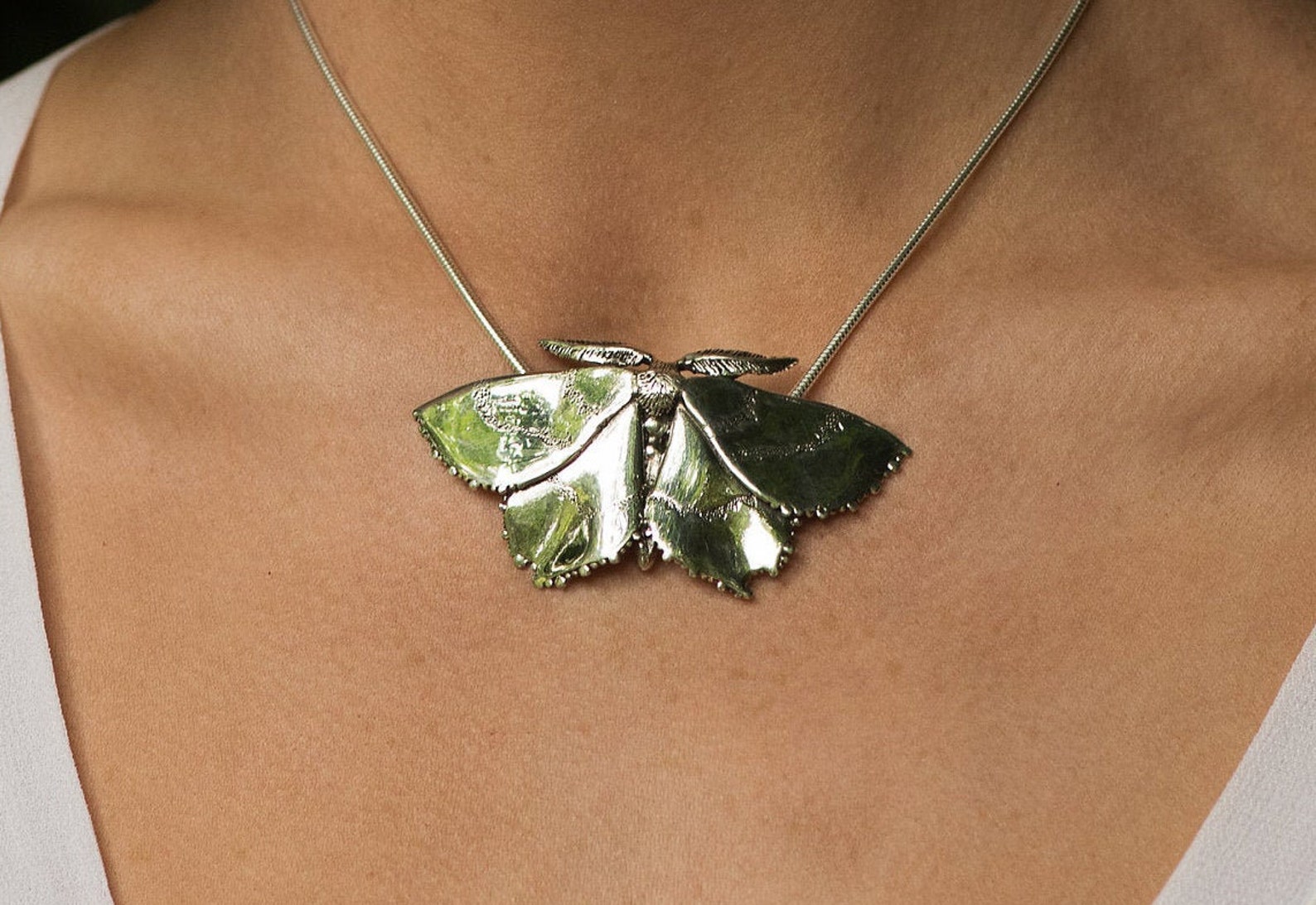Moth Necklace - Sussex Emerald Moth Pendant - Handmade Nature Inspired ...
