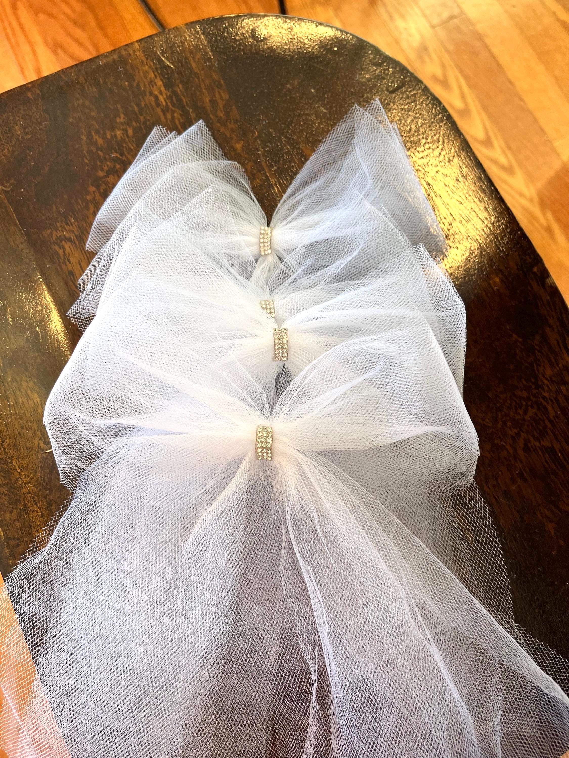 White Rose Tulle Pew Bows, Wedding Aisle Decorations - Etsy