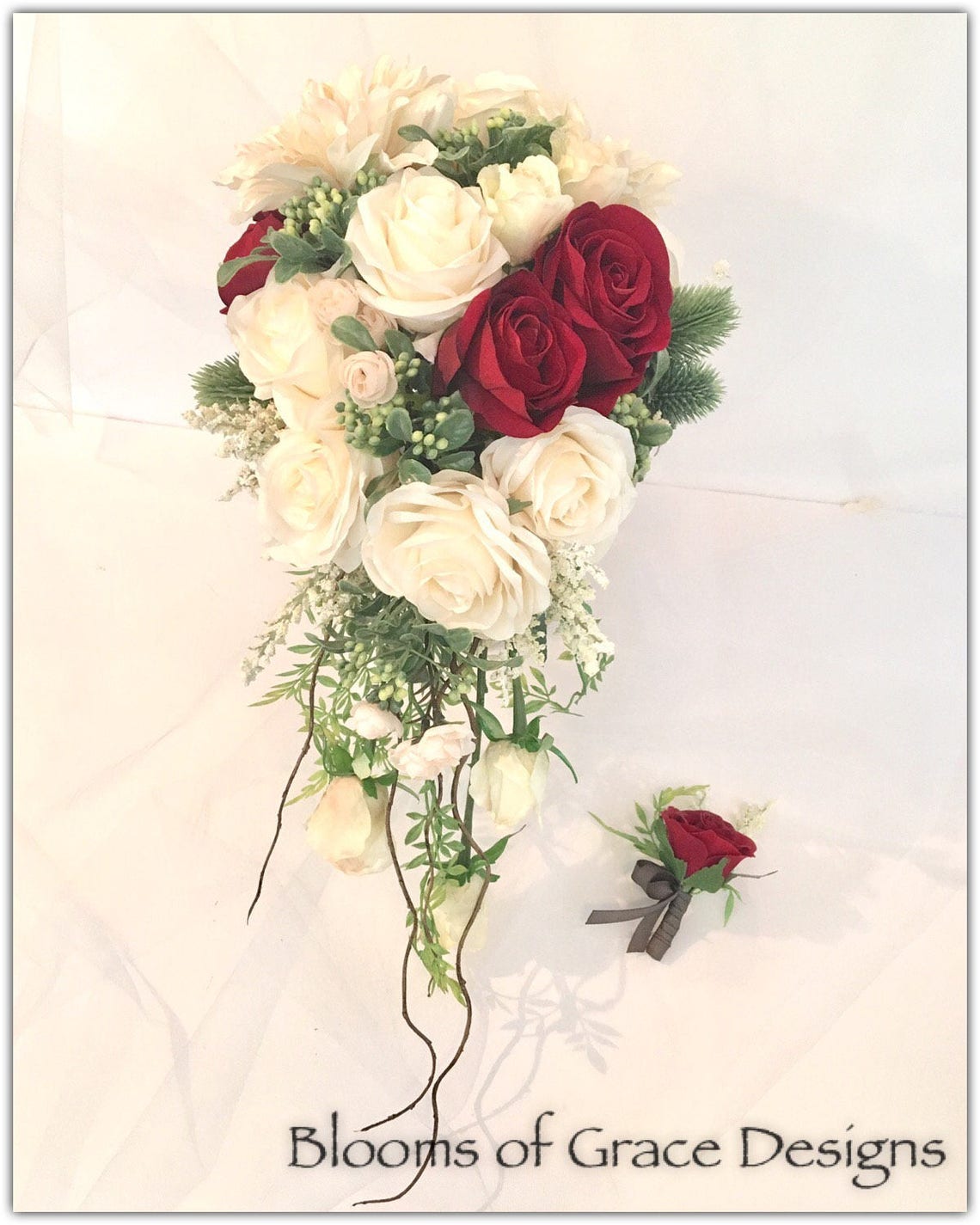Red Bouquet Cascade Bride Bouquet Bridal Bouquet Wedding - Etsy