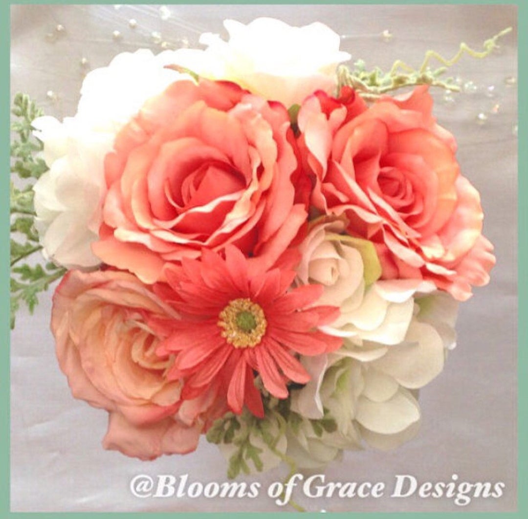 Coral Bride Bouquet Coral Roses Bridal Bouquet Rustic - Etsy