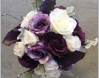 Fall wedding bouquet plum wedding flowers autumn bouquet.