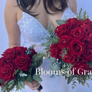 Bride Bouquet Red Roses, Red Bridal Bouquet, Deep Red Wedding, Red ...