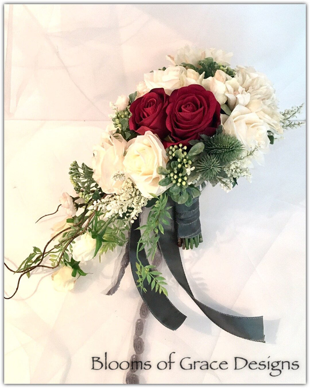 Red Bouquet, Cascade Bride Bouquet, Bridal Bouquet, Wedding Bouquet ...