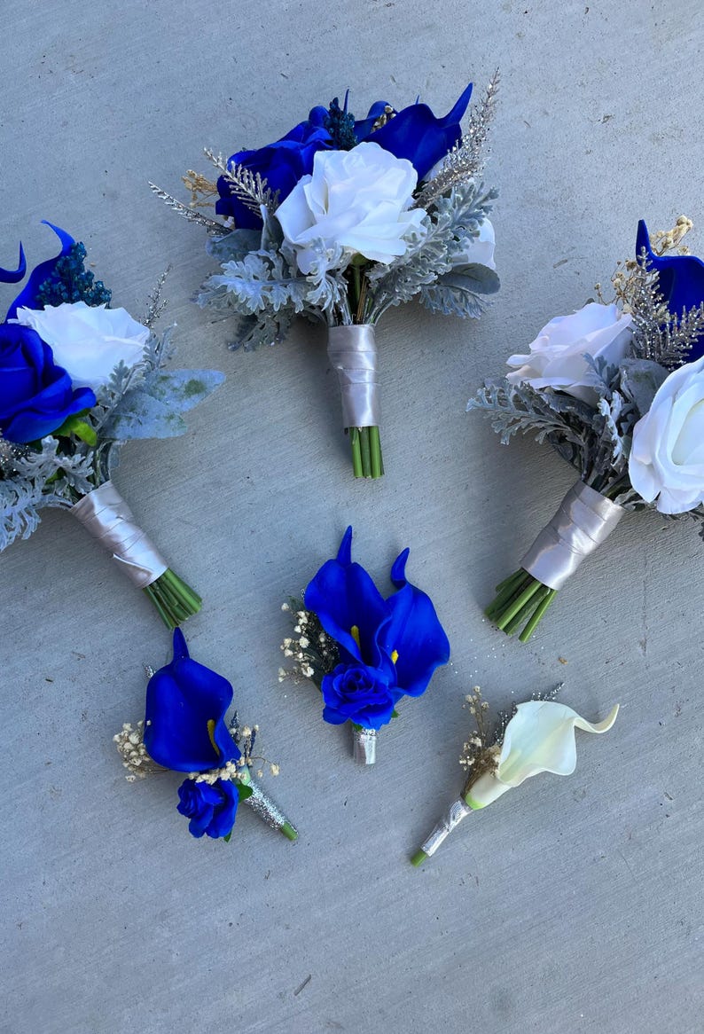 Royal Blue Calla Lily Wedding Bouquet – Elegant Artificial Flower Set ...