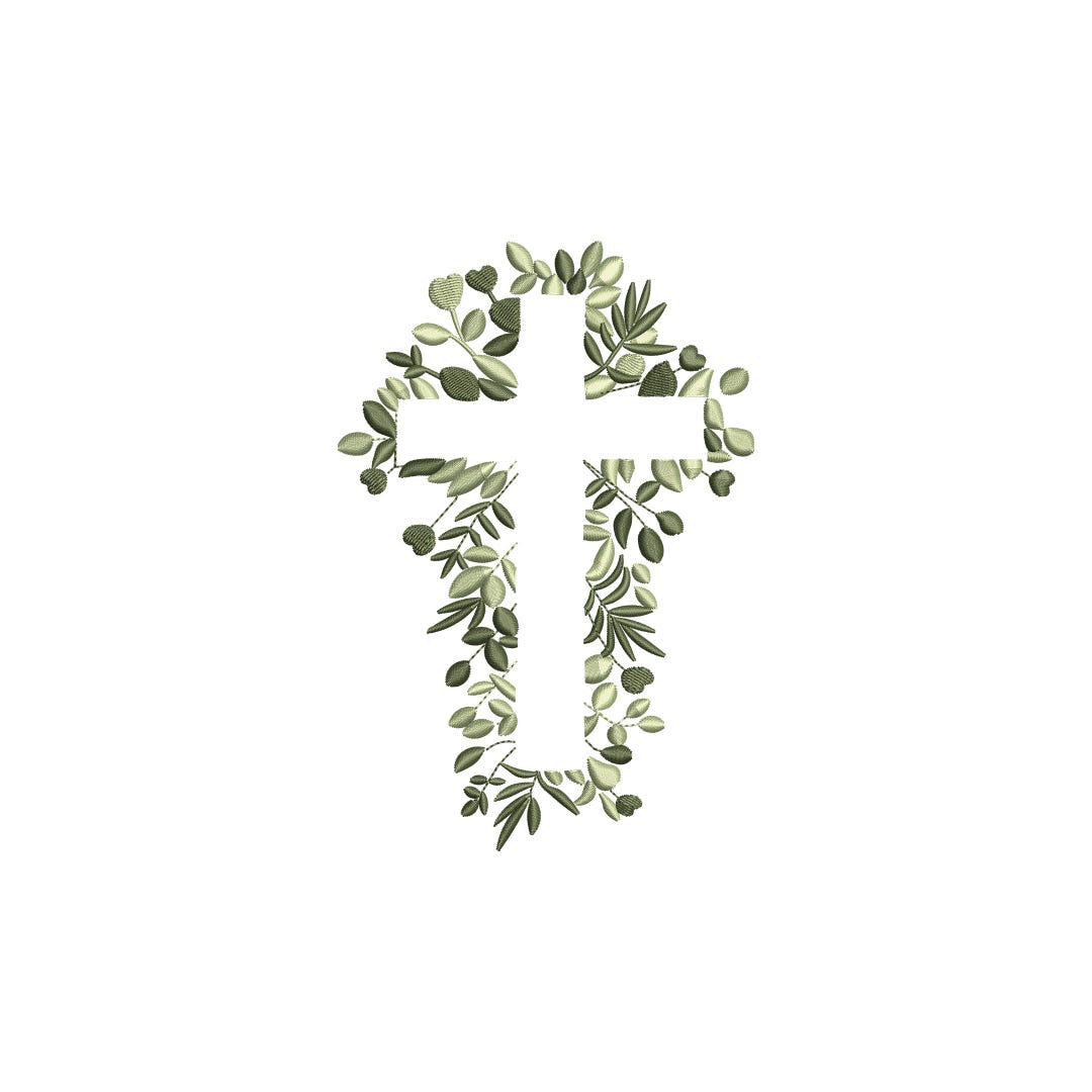 Religious Cross With Foliage Leaves Digital Machine Embroidery File ...