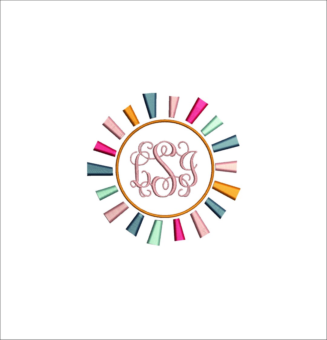 Sun Monogram Wreath Digital Machine Embroidery File Instant Download ...