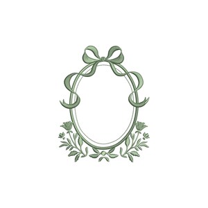 Floral Oval Frame With Flowy Bow Digital Machine Embroidery File ...