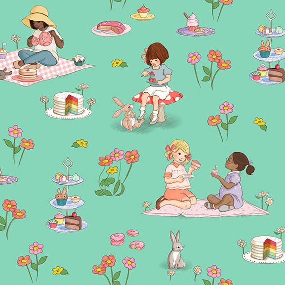 Yummy Scrummy Day Tea Party Green by Belle & Boo for Michael Miller ...
