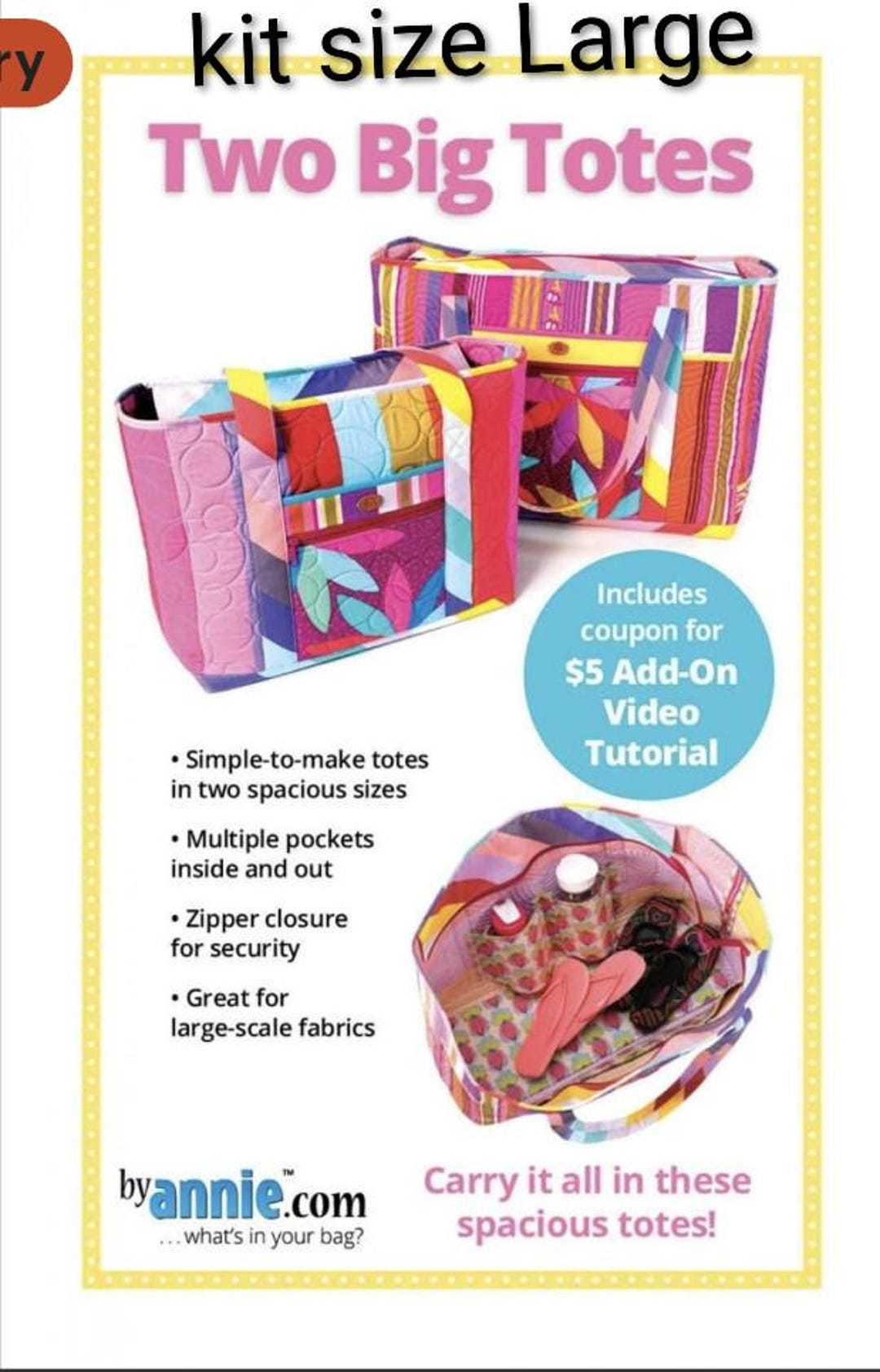 Two Big Totes Supply Kit Large Size No Fabric, Includes Pattern ...
