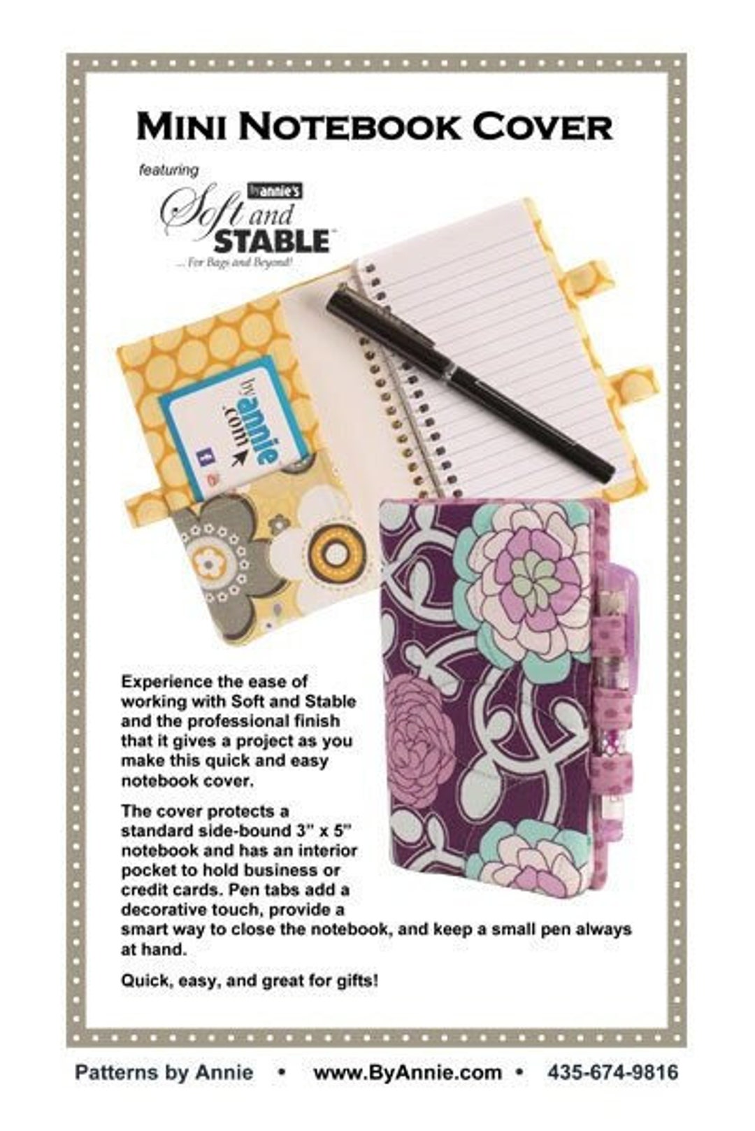 Mini Notebook Cover/patterns by Annie/paper Pattern/project Organizer ...