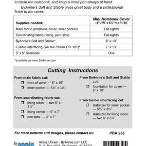 Mini Notebook Cover/patterns by Annie/paper Pattern/project Organizer ...