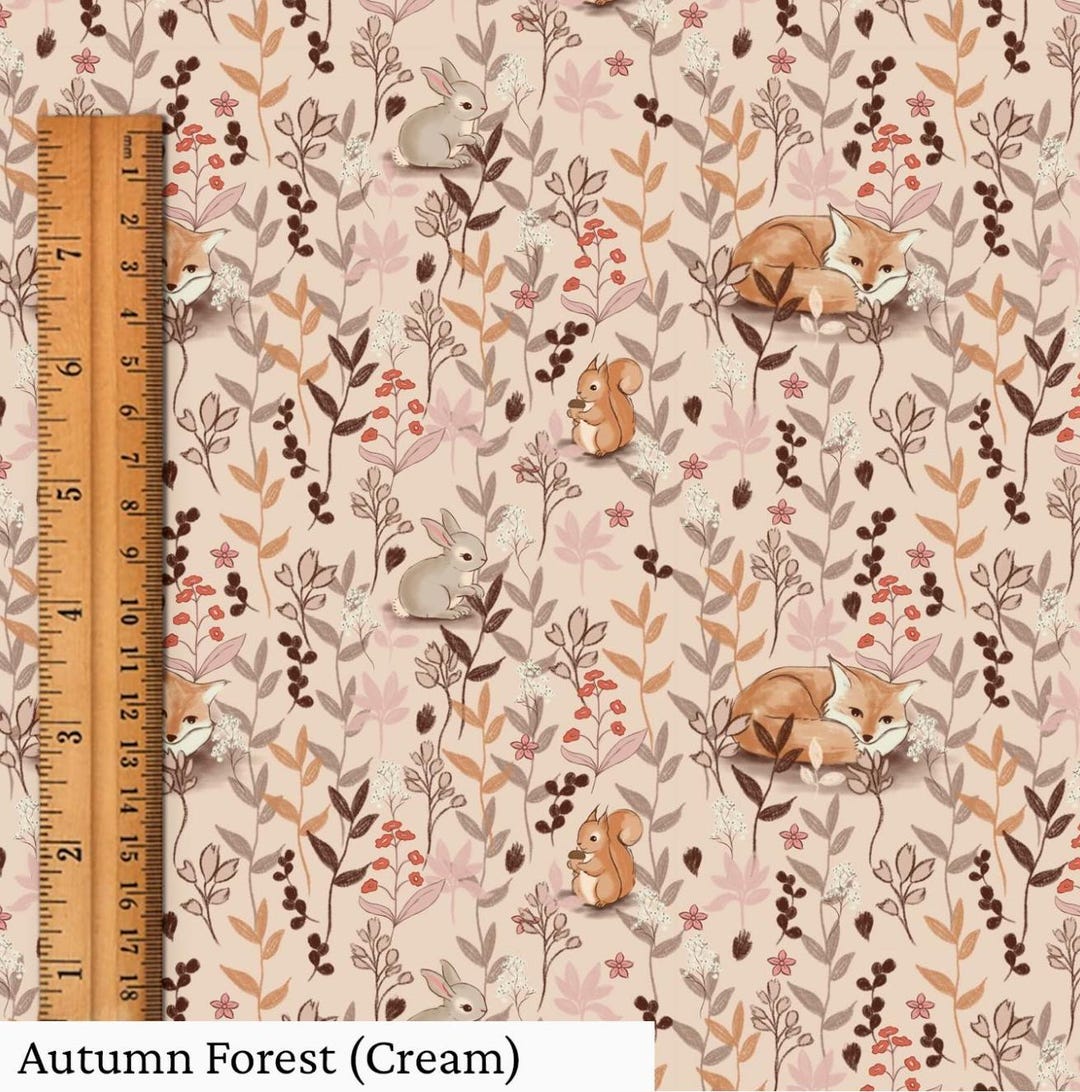 NEW Belle and Boo Autumn Forest Fabric Cream Fabric, Fat Quarter Cut 1/ ...
