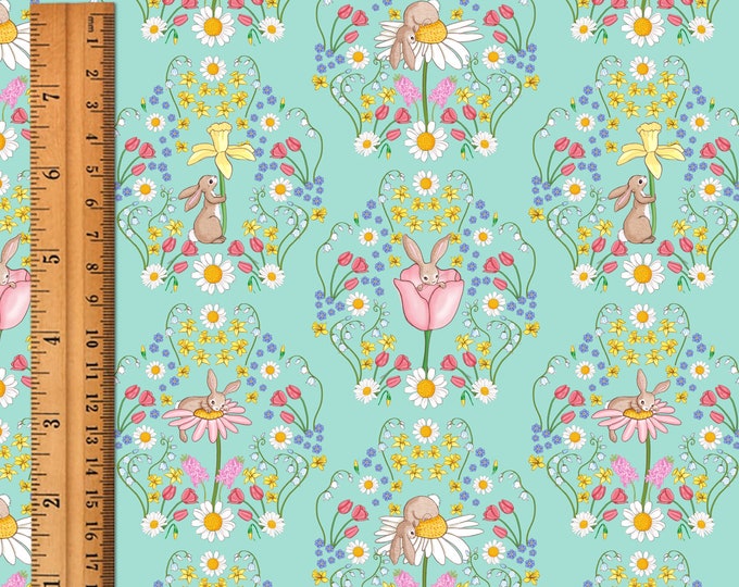 Belle and Boo Bunny Spring Damask Fabric 100% Organic Cotton/fat ...